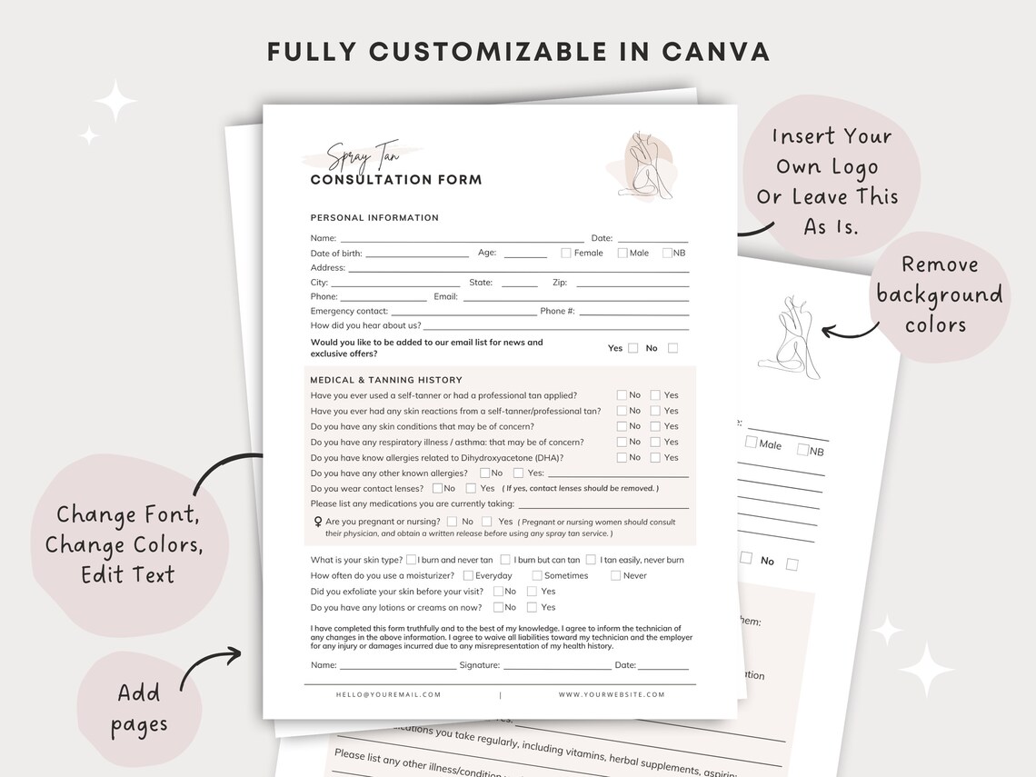 Spray Tan Forms Editable Spray Tan Templates Spray Tanning - Etsy UK
