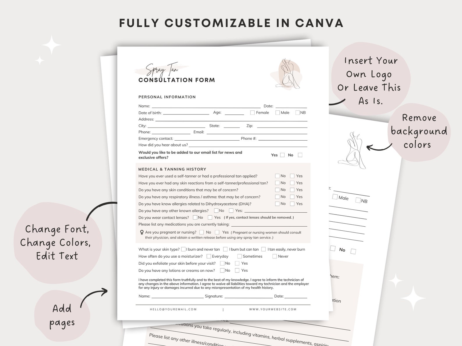 Spray Tan Forms Editable Spray Tan Templates Spray Tanning - Etsy