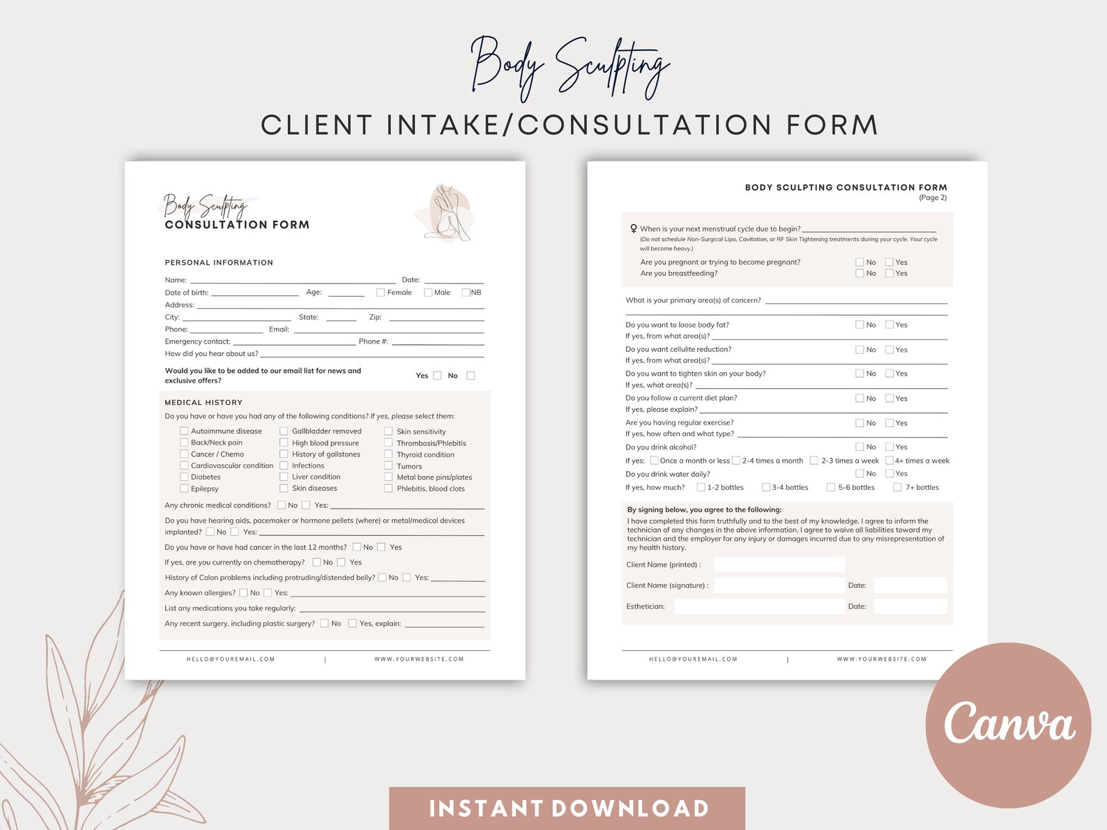 Body Sculpting Intake Forms Editable Body Contouring - Etsy