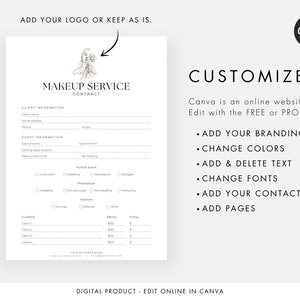 Makeup Artist Contract - Editable Template, MUA Agreement, Makeup ...