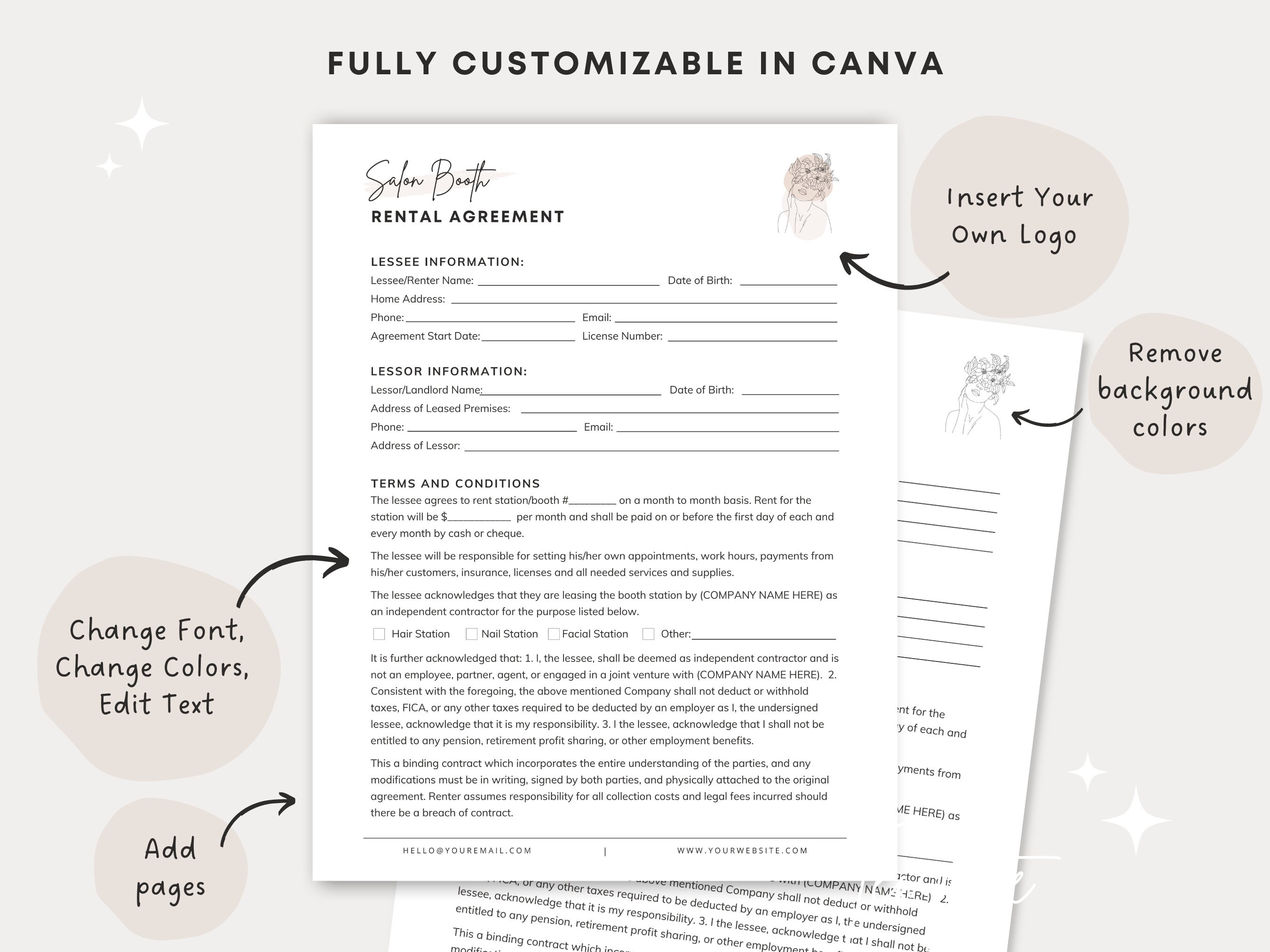 Professional Salon Booth Rental Contract, Editable Booth Rental ...