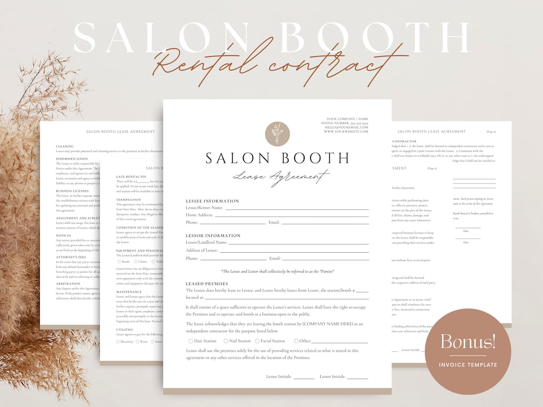Professional Salon Booth Rental Contract, Editable Booth Rental ...