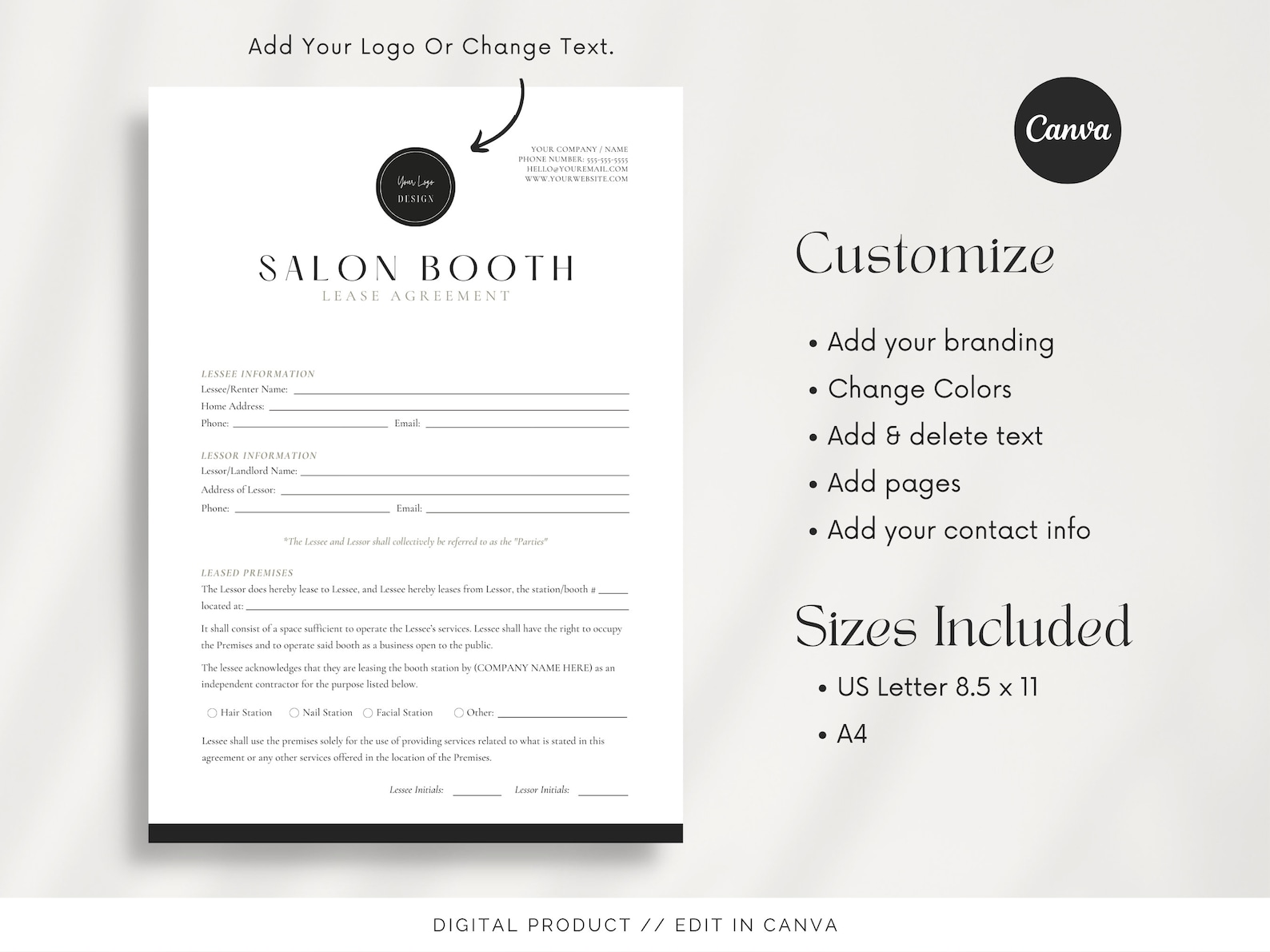 Professional Salon Booth Rental Contract, Editable Booth Rental ...