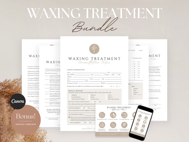 Waxing Treatment Forms - Editable Esthetician Forms Bundle, Waxing ...