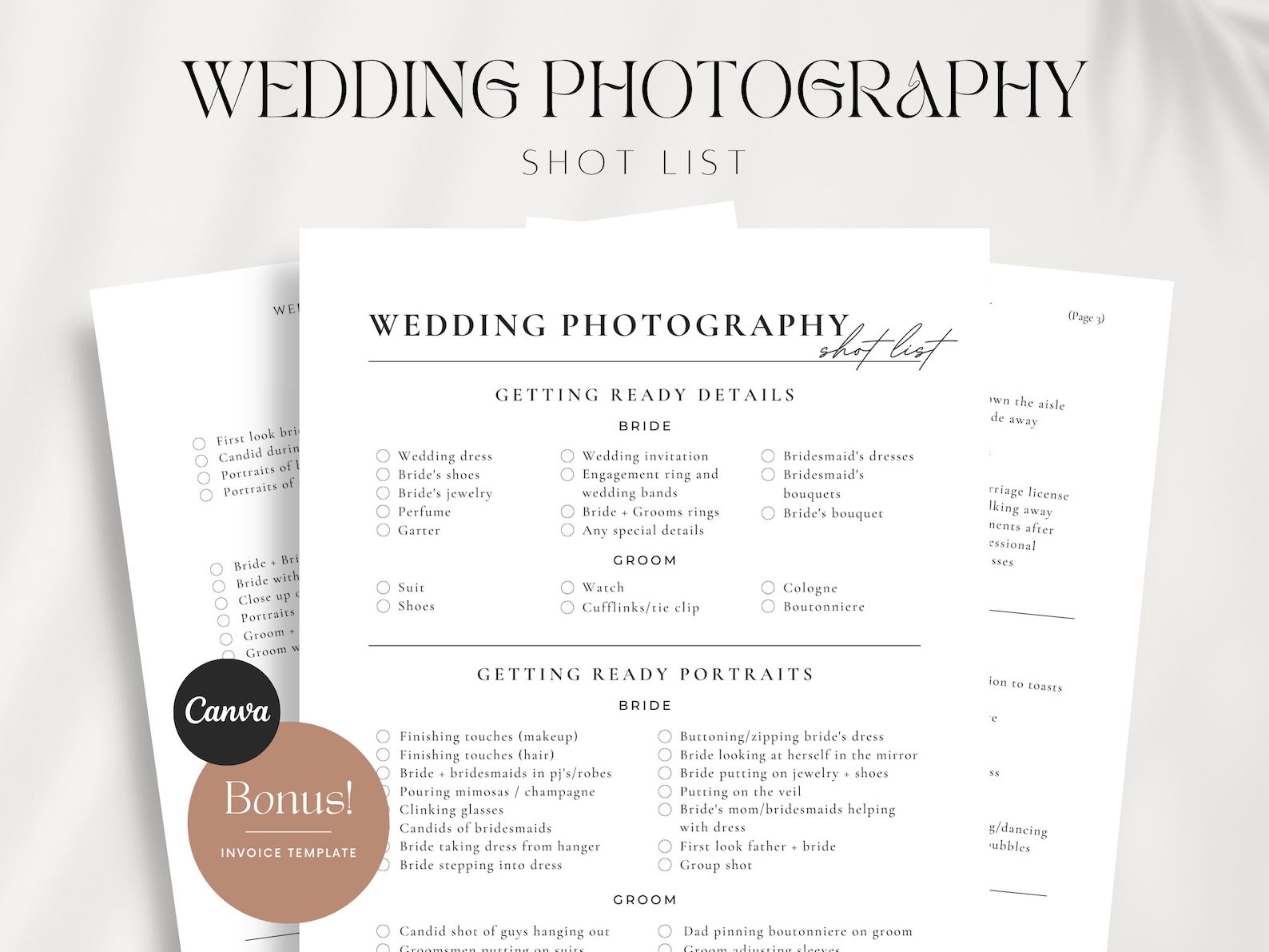 Wedding Photographer Shot List - Editable Wedding Photo Checklist ...