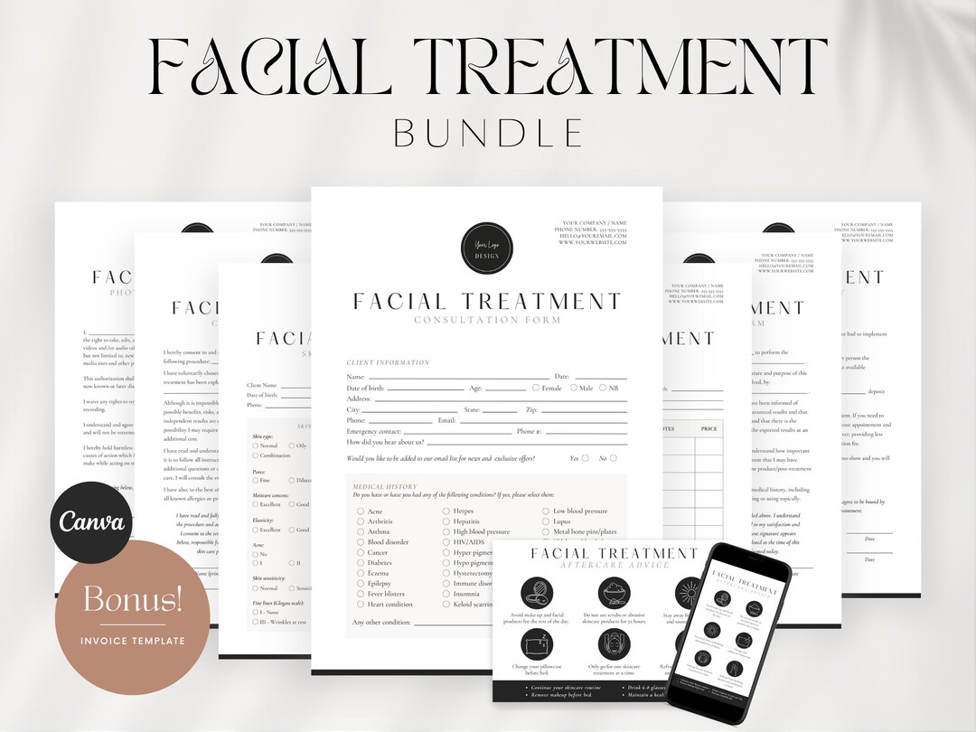 Facial Treatment Forms - Editable Esthetician Templates, Printable ...