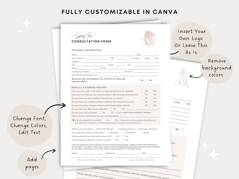 Spray Tan Forms - Editable Spray Tan Templates, Spray Tanning ...