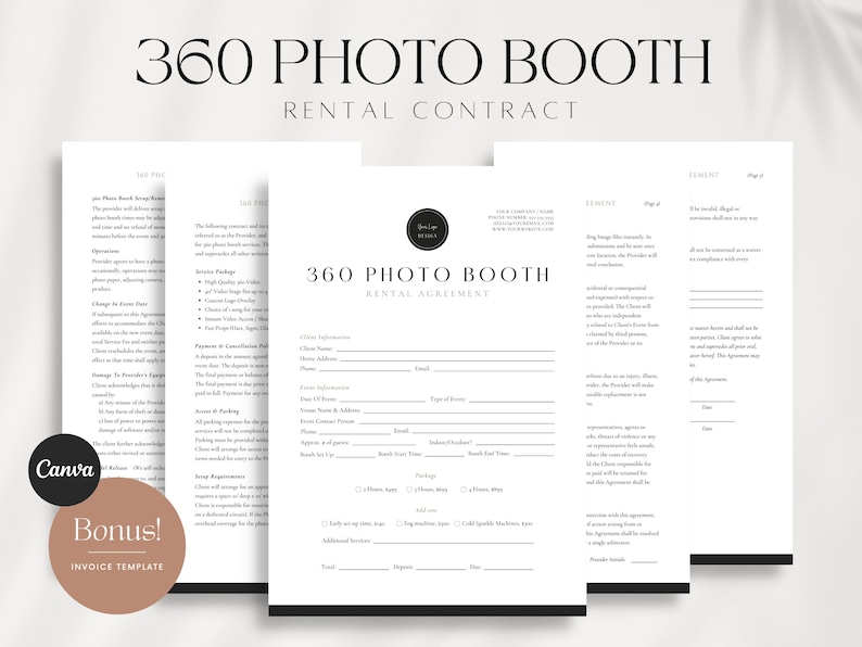 360 Photo Booth Contract Template Photo Booth Template Video Etsy