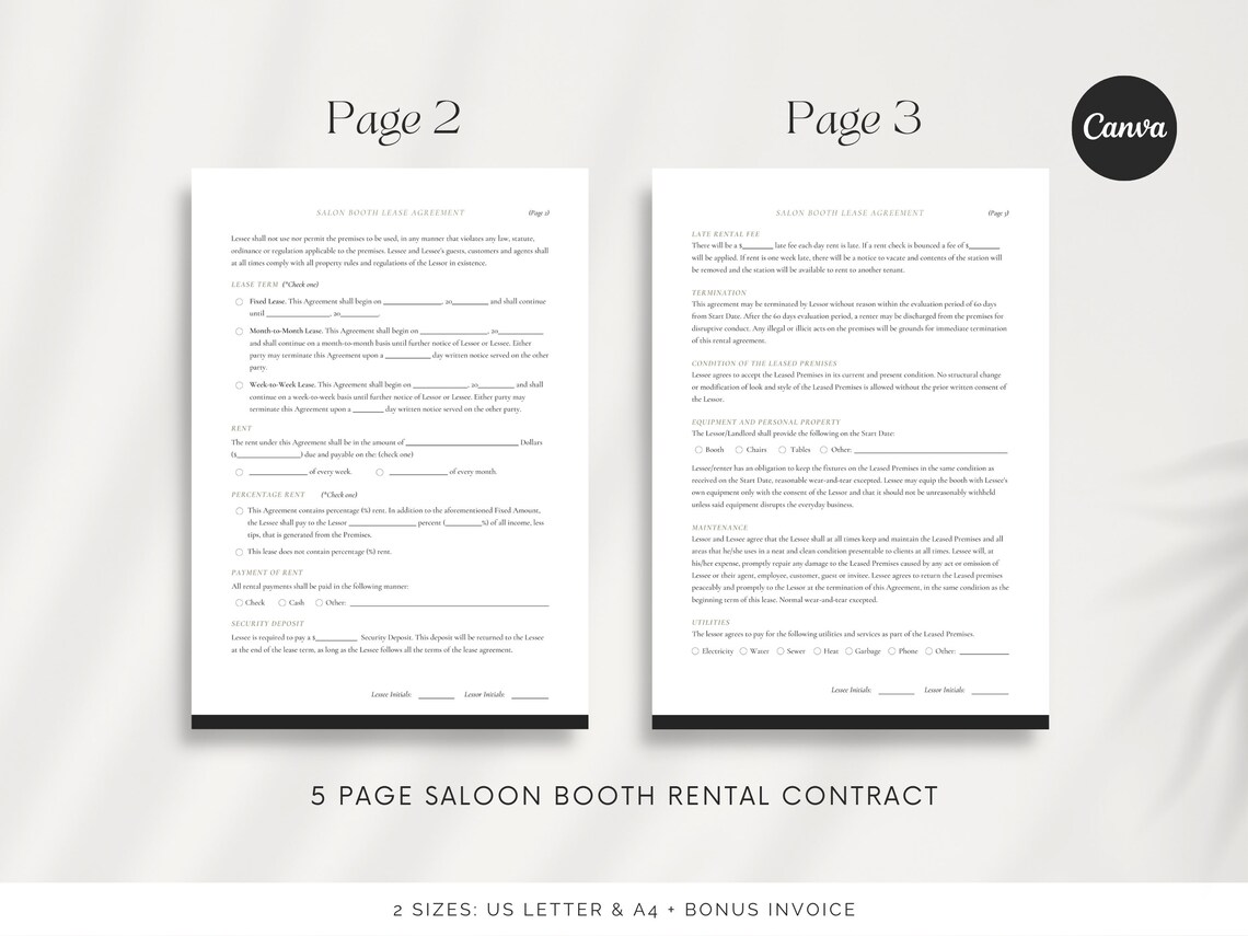 Professional Salon Booth Rental Contract Editable Booth - Etsy