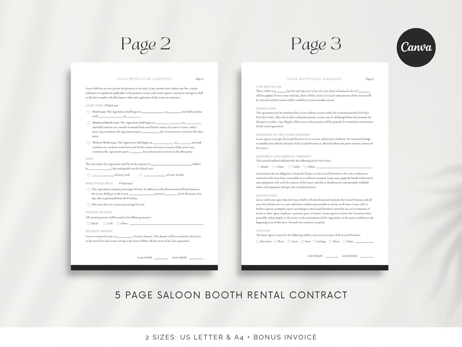 Professional Salon Booth Rental Contract, Editable Booth Rental ...