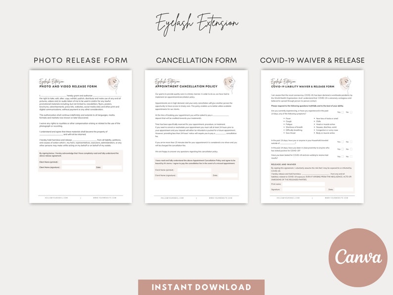 Eyelash Extension Forms - Editable Lash Consent Template, Lash Tech ...