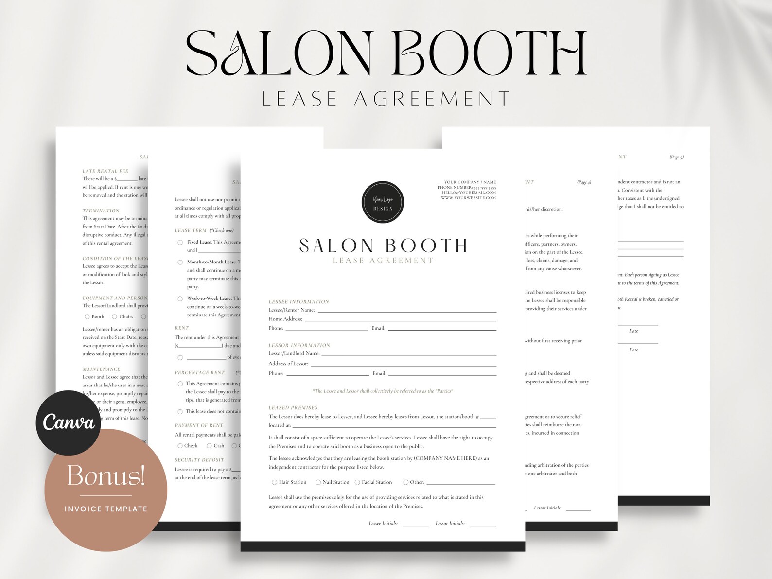 Professional Salon Booth Rental Contract, Editable Booth Rental ...