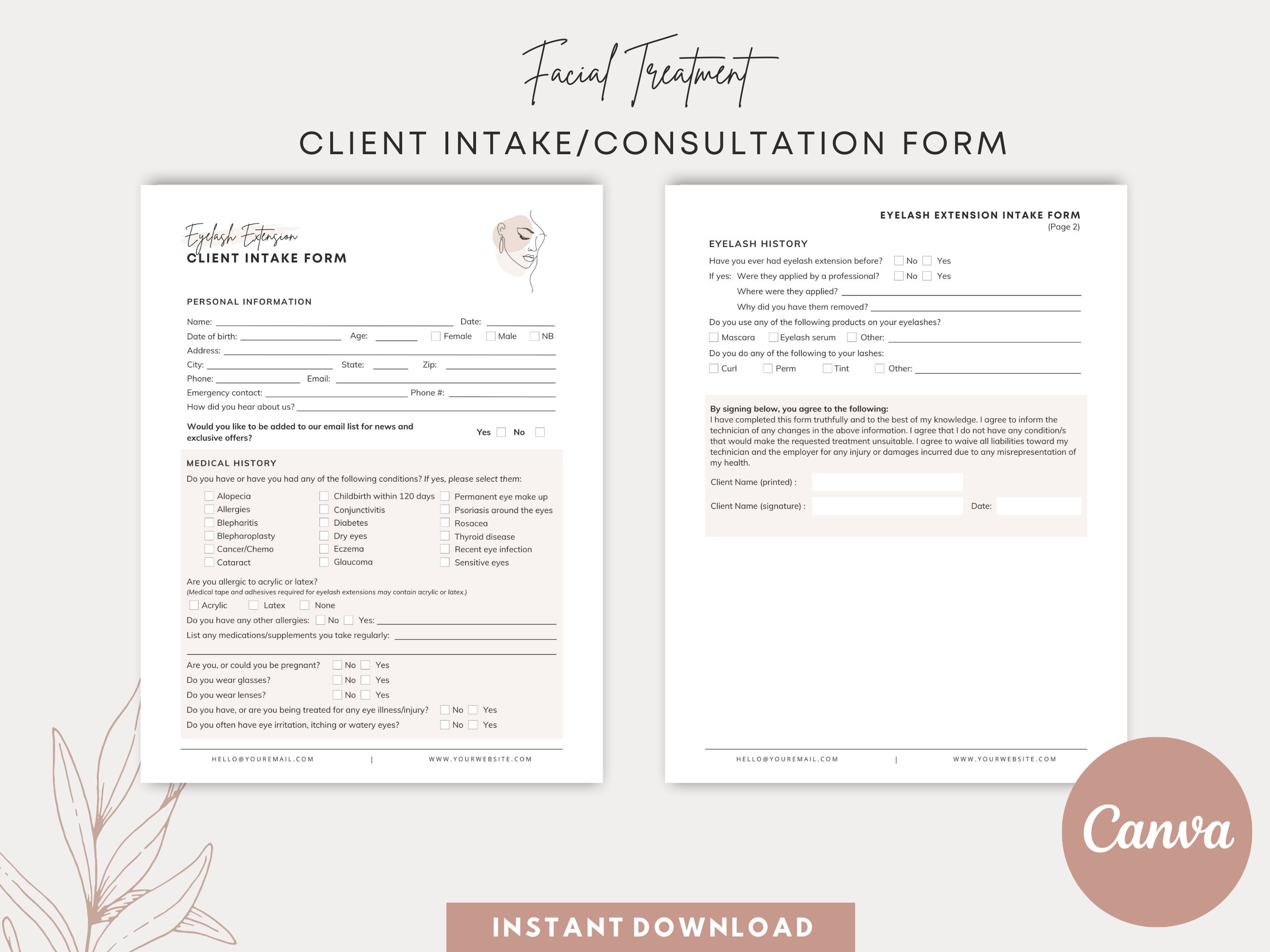 Facial Consultation Form Editable Esthetician Form Template, Skincare ...