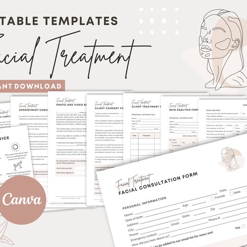 Facial Treatment Forms Editable Esthetician Templates - Etsy