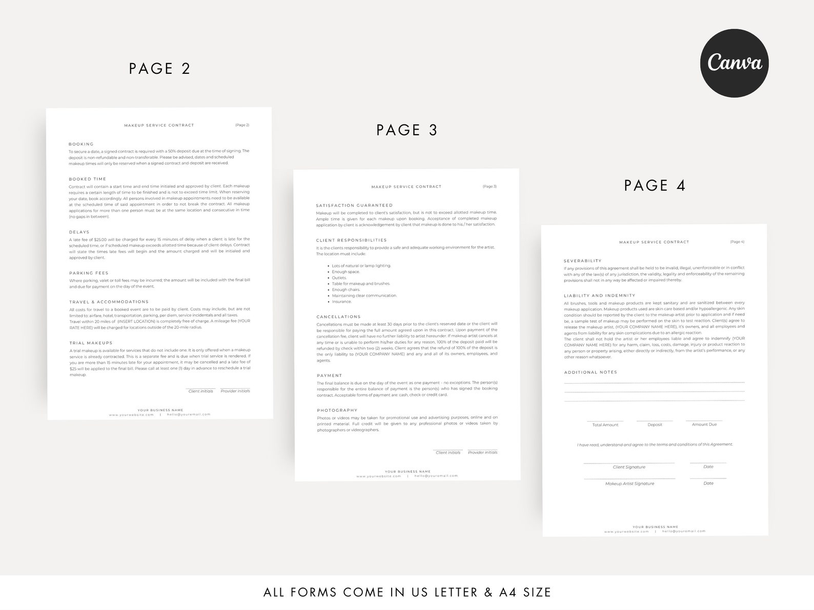 Makeup Artist Contract - Editable Template, MUA Agreement, Makeup ...