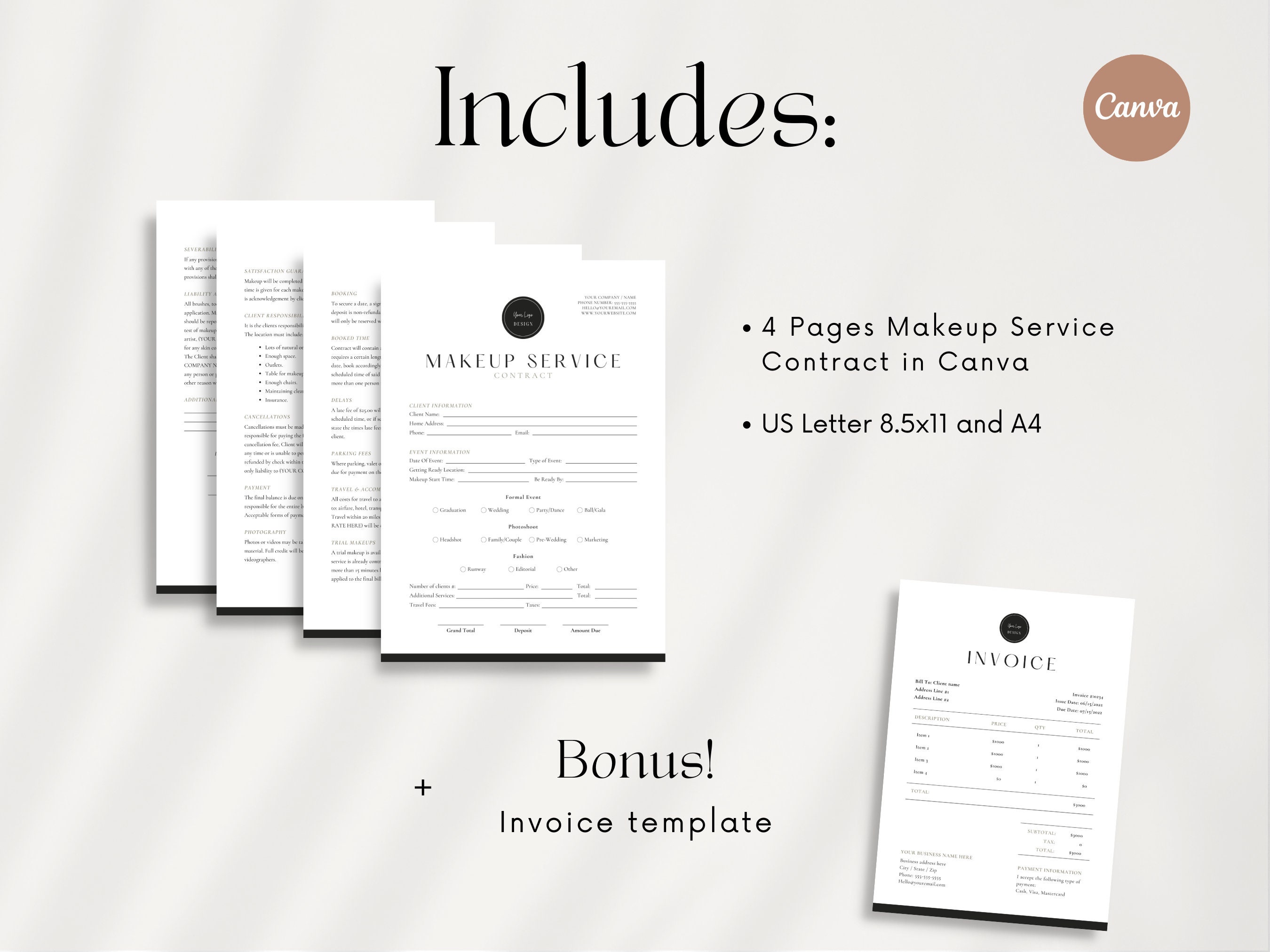 Makeup Service Contract Template MUA Contract Makeup - Etsy
