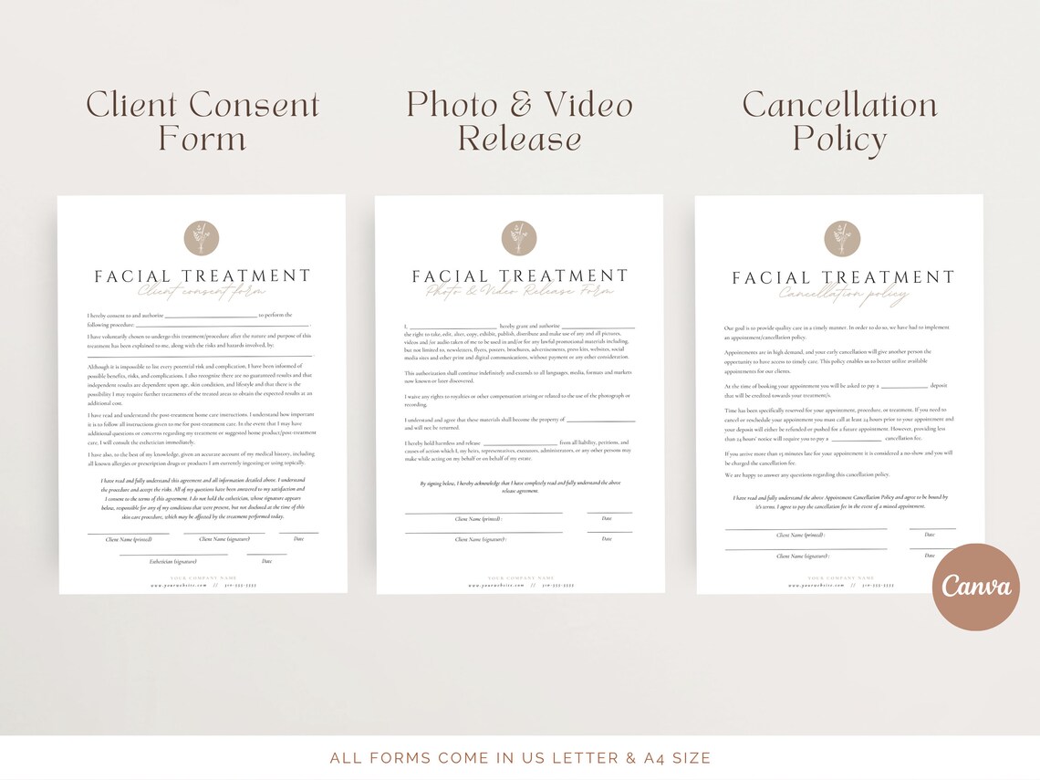 Facial Treatment Forms - Editable Esthetician Templates, Printable ...