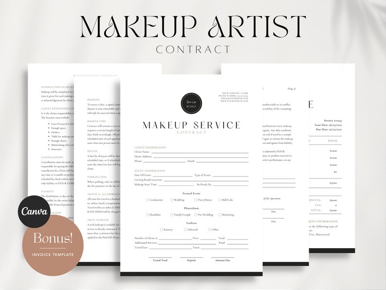 Makeup Service Contract Template MUA Contract Makeup - Etsy