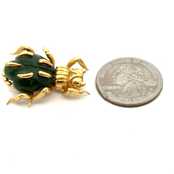 Vintage 18K Yellow Gold Jade Beetle Bug Brooch Pin - Gem