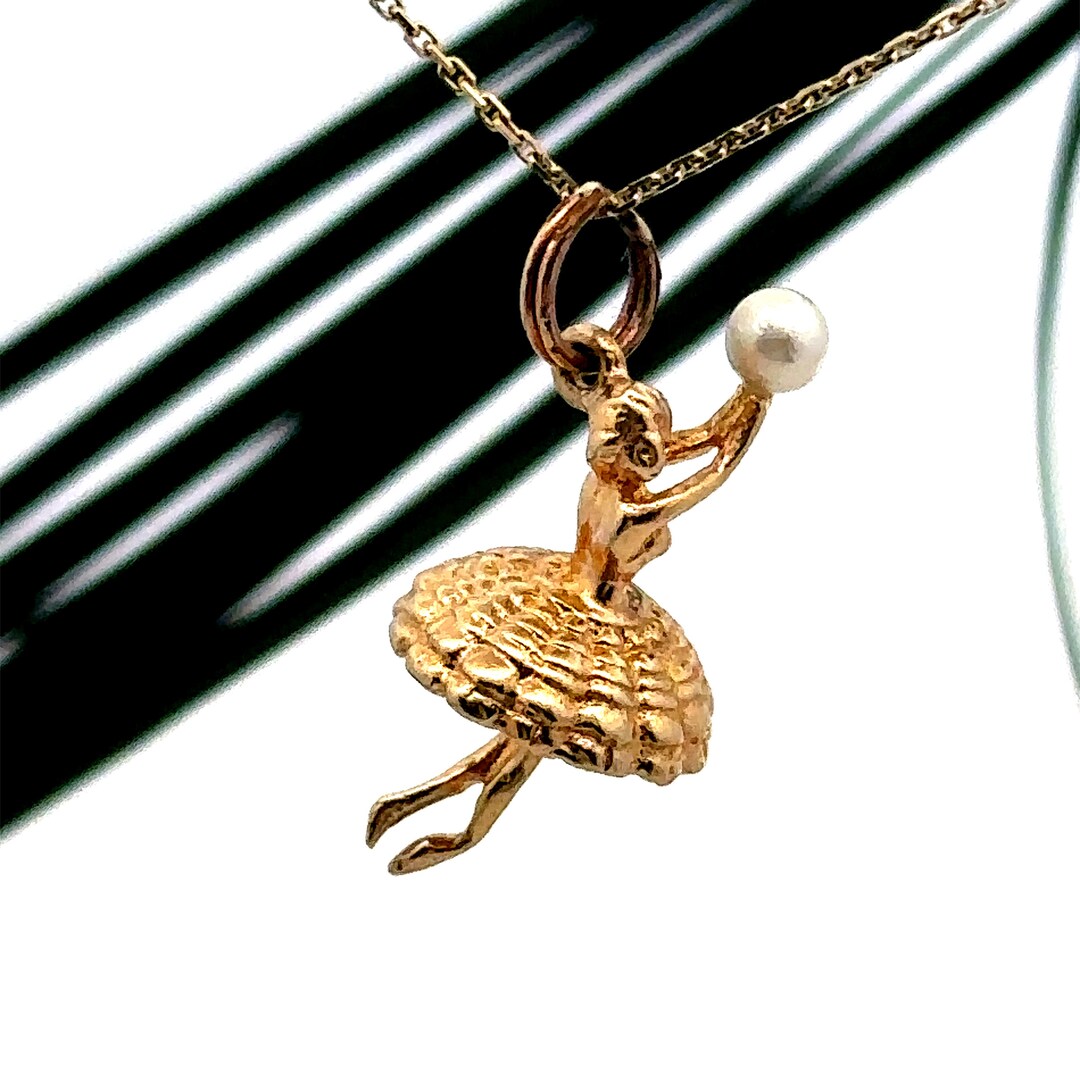 Vintage Pearl Ballerina Dancer Pendant in 14K Solid Yellow Gold - Etsy