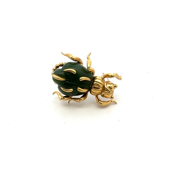 Vintage 18K Yellow Gold Jade Beetle Bug Brooch Pin - Gem