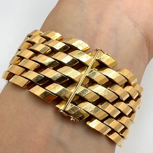 Vintage 18K Yellow Gold Solid 7 Row Link Wide Bracelet Size 7.5 - Etsy