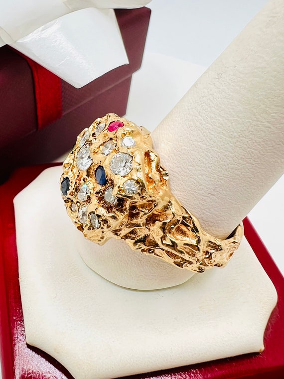 Handmade 14K Yellow Gold Ruby Sapphire Diamond Ring s… - Gem