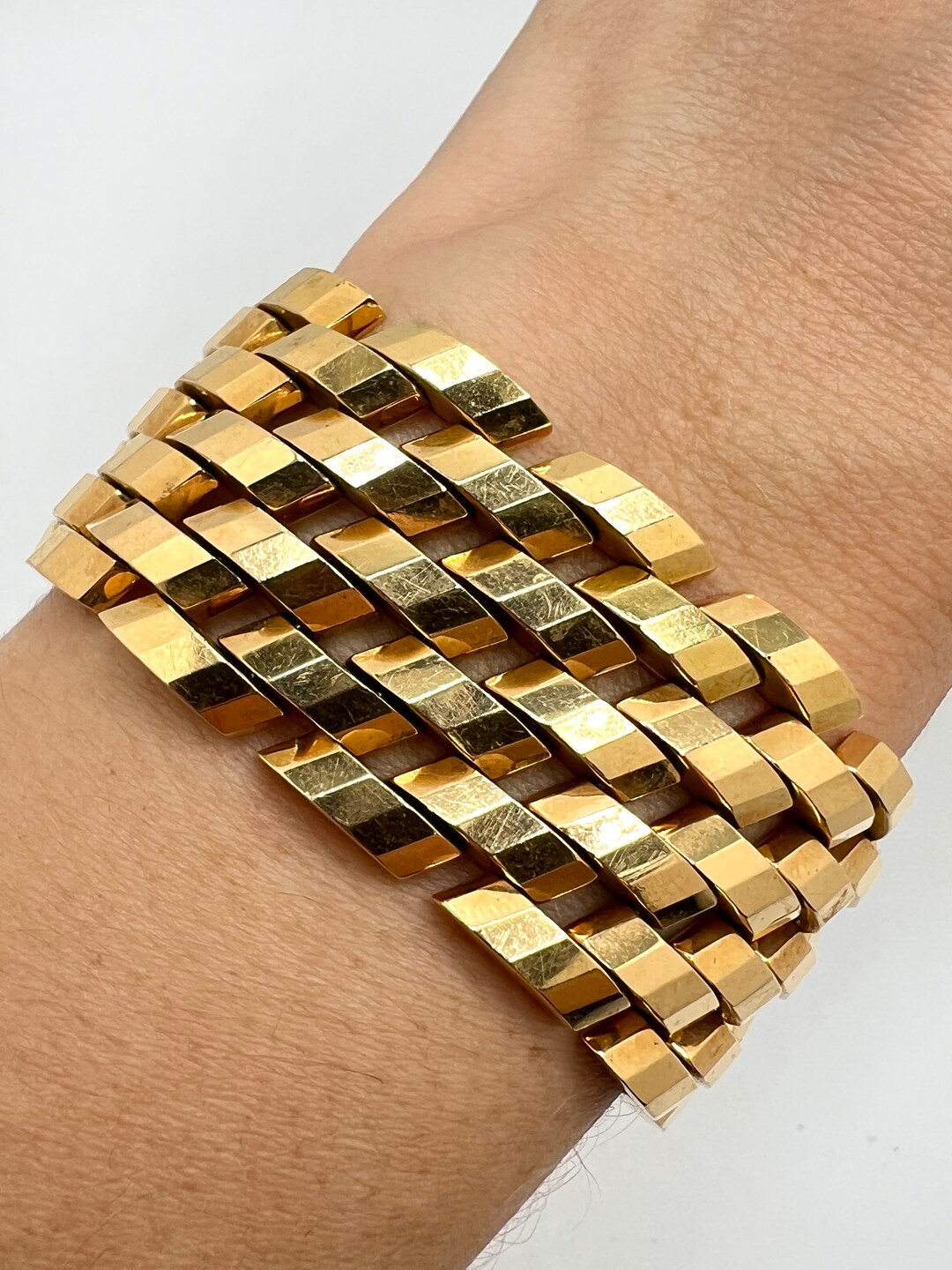 Vintage 18K Yellow Gold Solid 7 Row Link Wide Bracelet Size 7.5 - Etsy