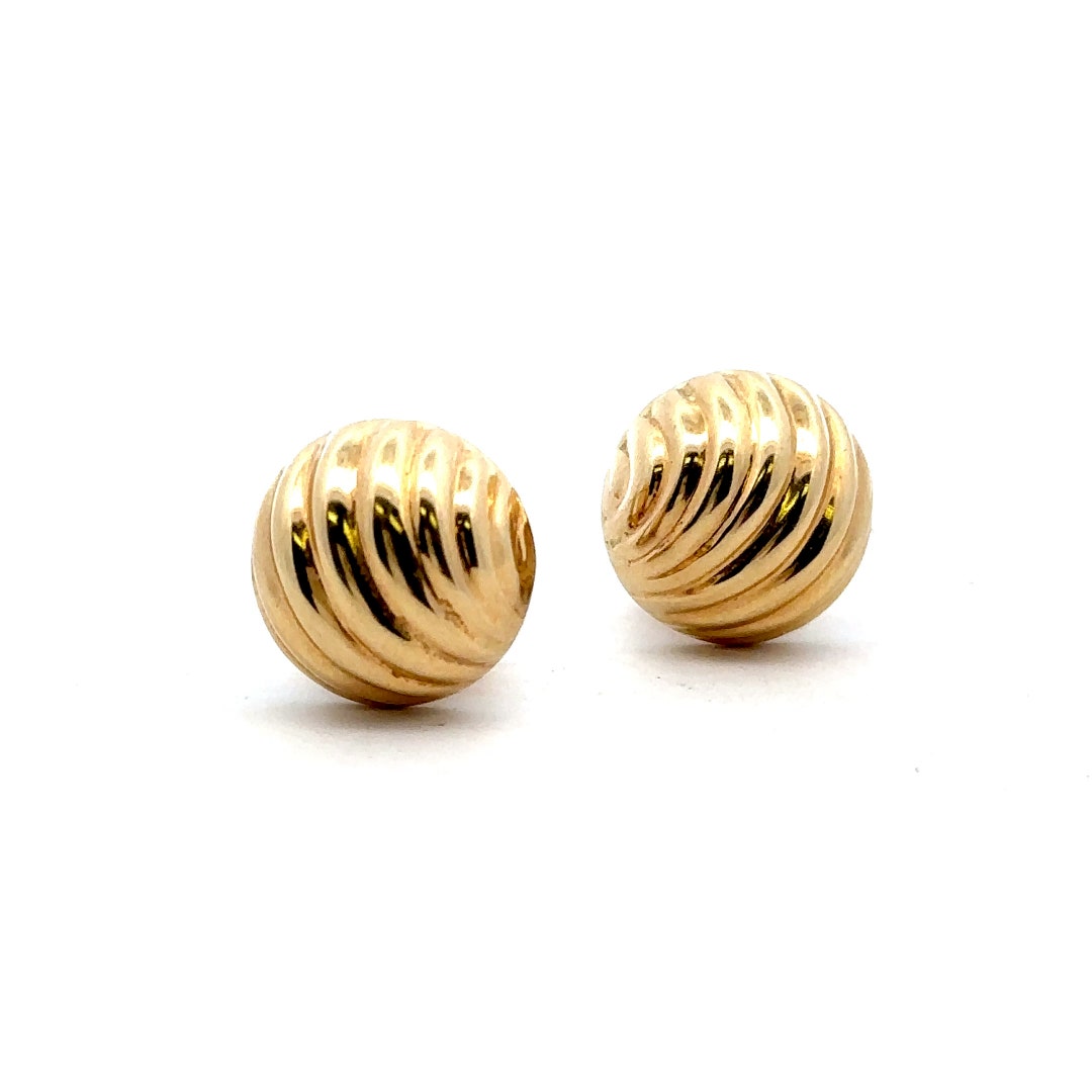 14K Yellow Gold Round Dome Stud Omega Back Earrings - Etsy