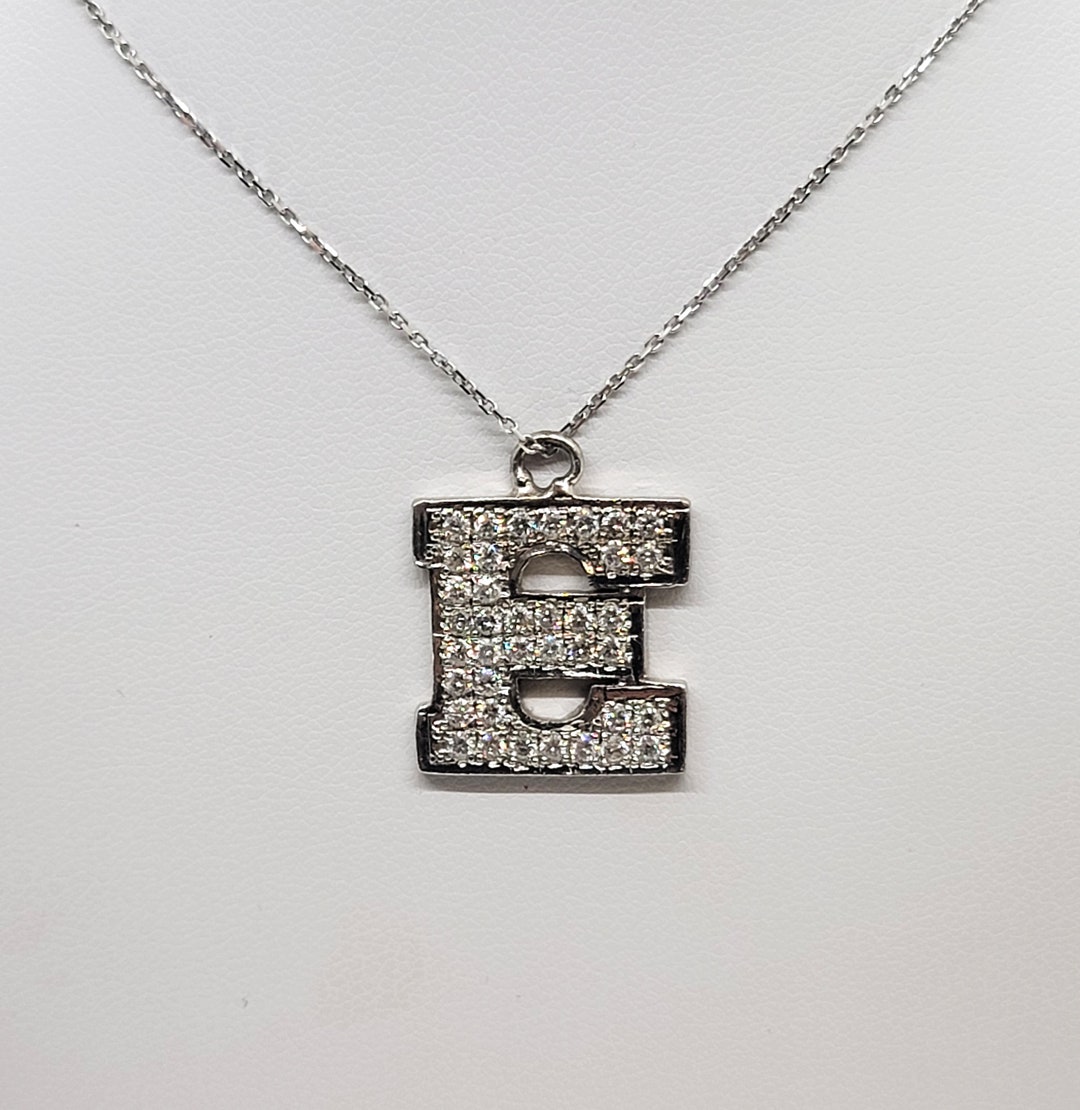 Letter "e" Diamond Pendant, 14K White Gold, Chain 14k White Gold 15 ...
