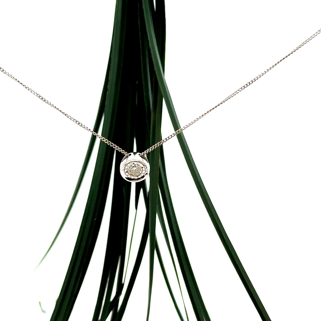 Single Stone Diamond 0.14ct Necklace 10K White Gold, 19 Inch Chain - Etsy