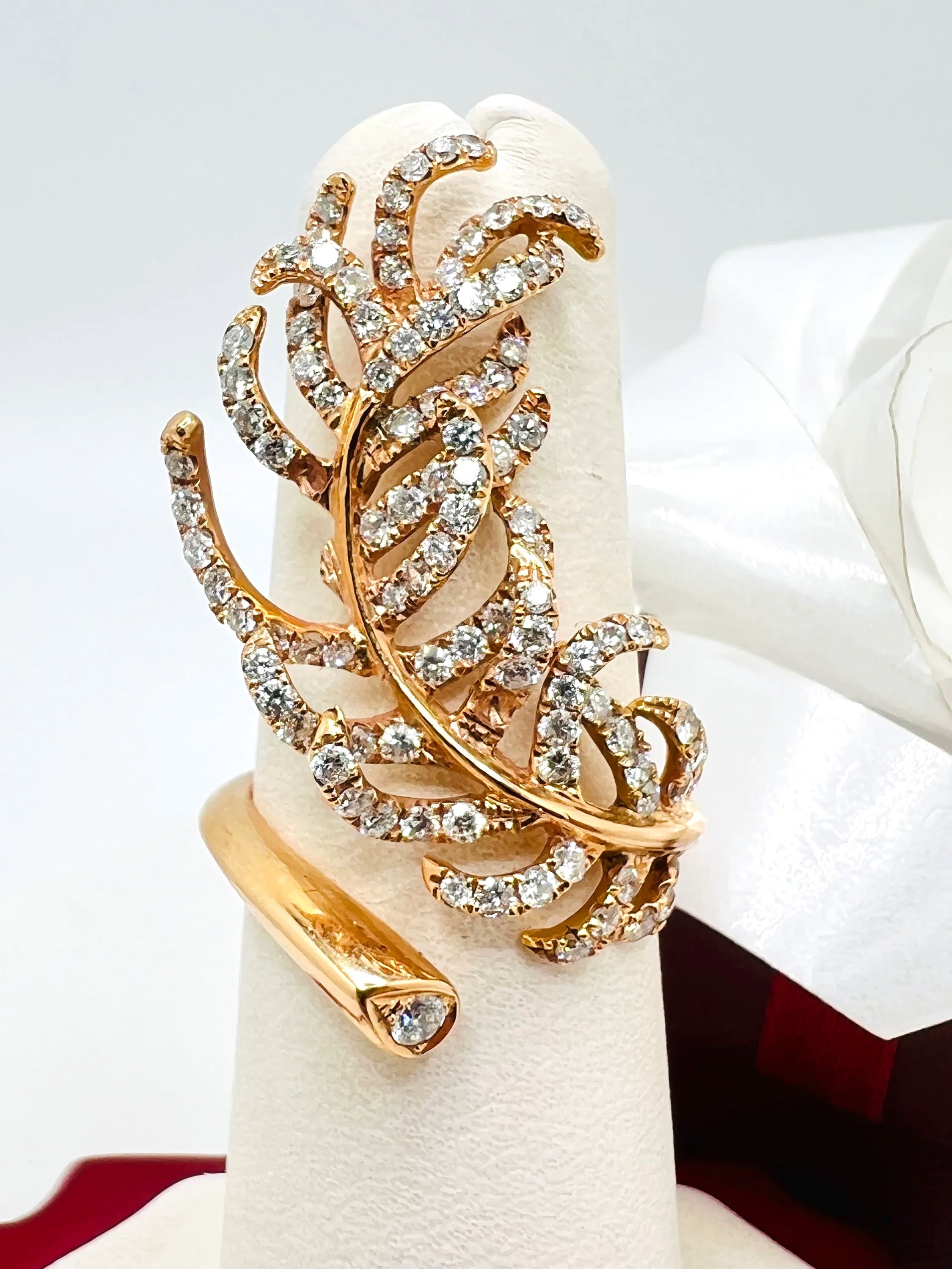 18K Rose Gold Diamant 1.40 Karat Wrap rund um Feder handgemachte Ring GroBe 6 5 Etsy