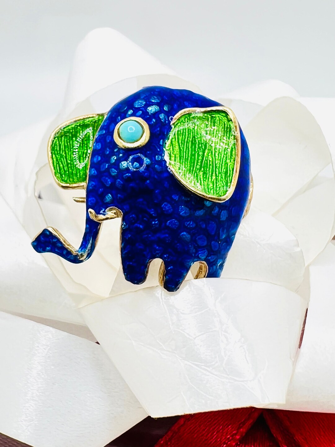 Vintage 14K Yellow Gold Enameled Turquoise Eyed Elephant Brooch Pin - Etsy