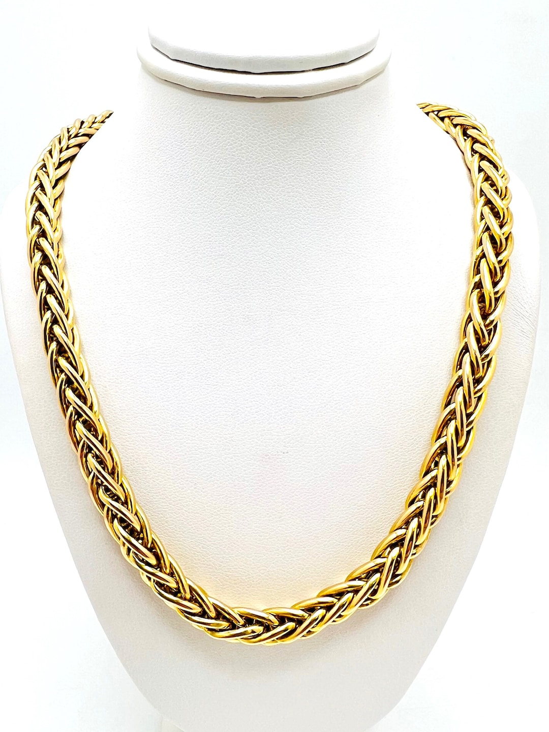 Vintage 14K Yellow Gold Braided Wheat Chain Necklace - Etsy