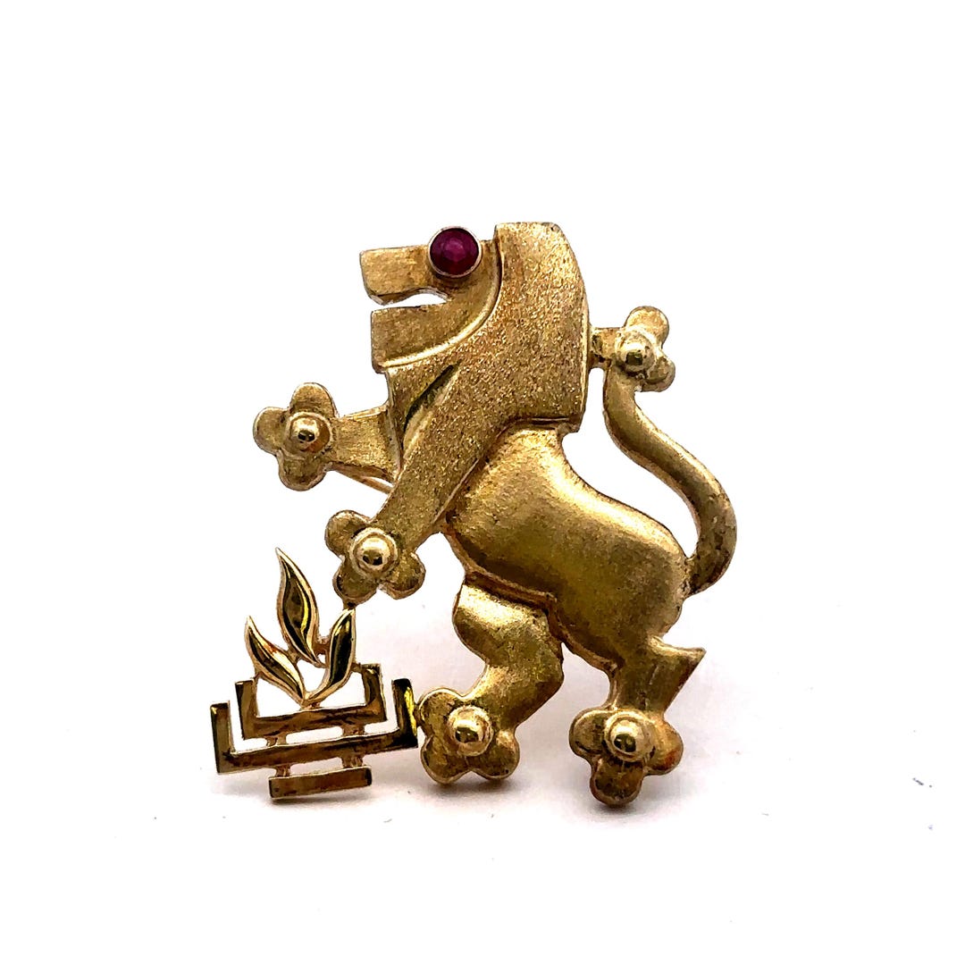14K Yellow Gold Ruby Lion of Judah Jewish Philanthropy Pin Brooch - Etsy