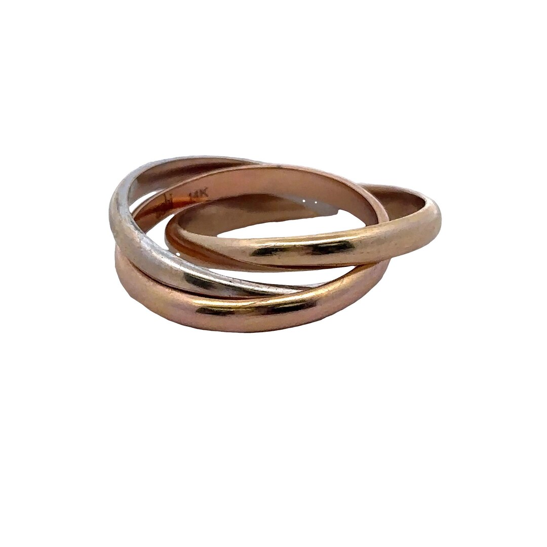 Tri Color 14K Yellow, White & Rose Gold Trinity Band Ring - Etsy