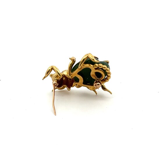 Vintage 18K Yellow Gold Jade Beetle Bug Brooch Pin - Gem