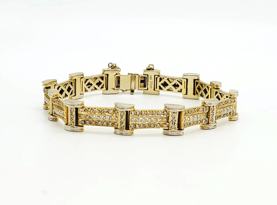 14K Yellow Gold Diamond 3.00ct Statement Link Bracelet Size 6.5 - Etsy