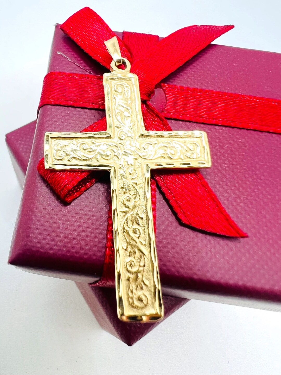 14k Yellow Gold Flat Cross Religious Pendant Necklace - Etsy