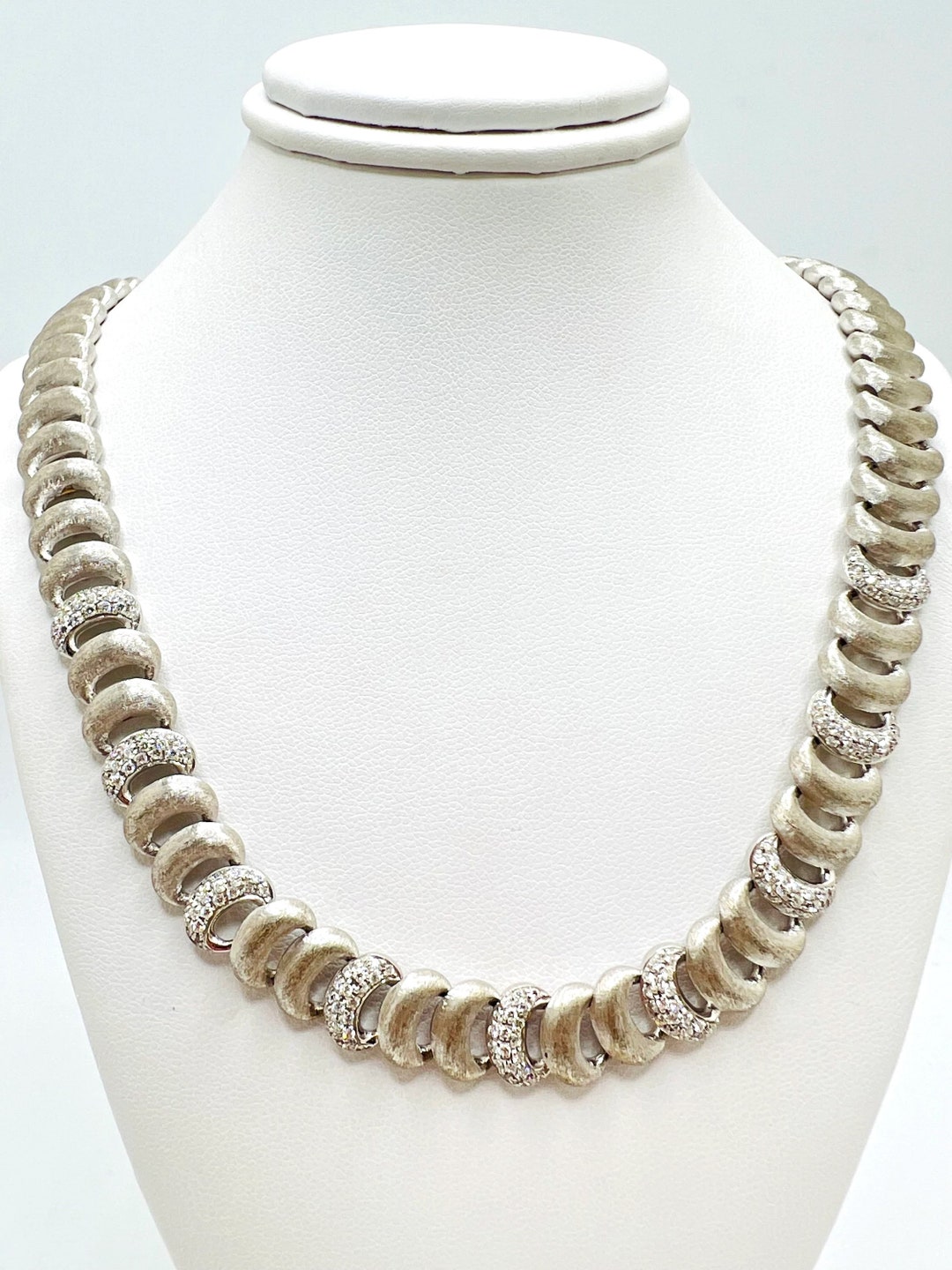 18K White Gold Diamond 1.00ct Link Matte Wide Chain Necklace 16 Inch - Etsy