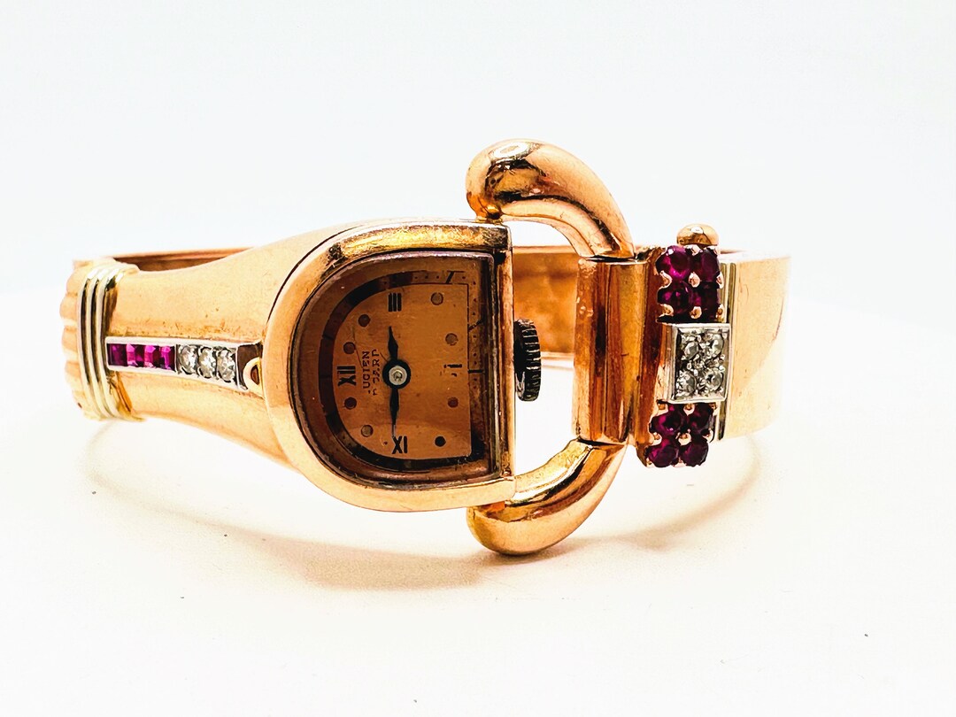 Lucien Picard Vintage 14K Rose Gold Diamond 0.40ct Ruby 0.80ct Cocktail ...