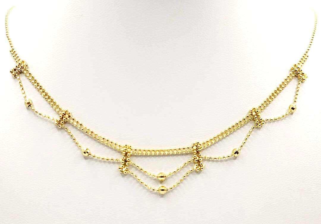 14K Yellow Gold Beaded Necklace 16 Inch - Etsy