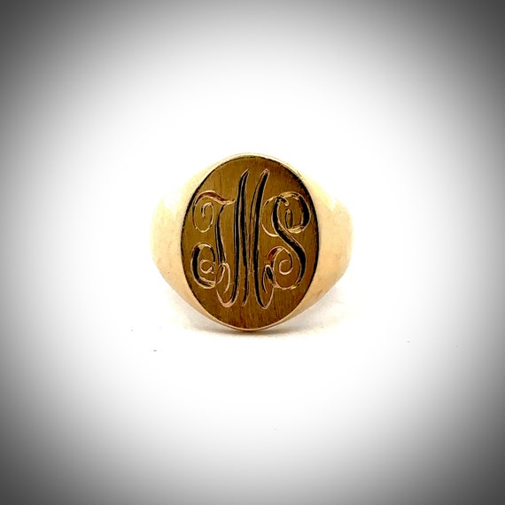 14K Yellow Gold Men’s Oval Signed Monogram Ring Size … - Gem