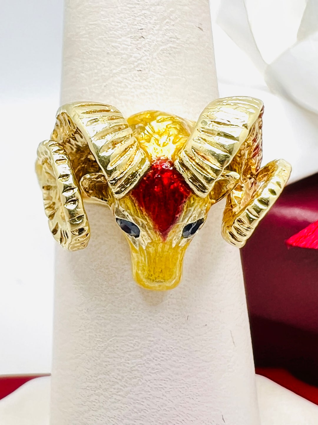 Vintage 14K Yellow Gold Ram's Head Shape Textured Ring Size 6 ...