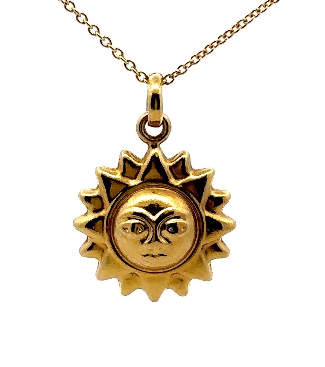 Vintage 18K Yellow Gold Sun Charm Pendant - Etsy