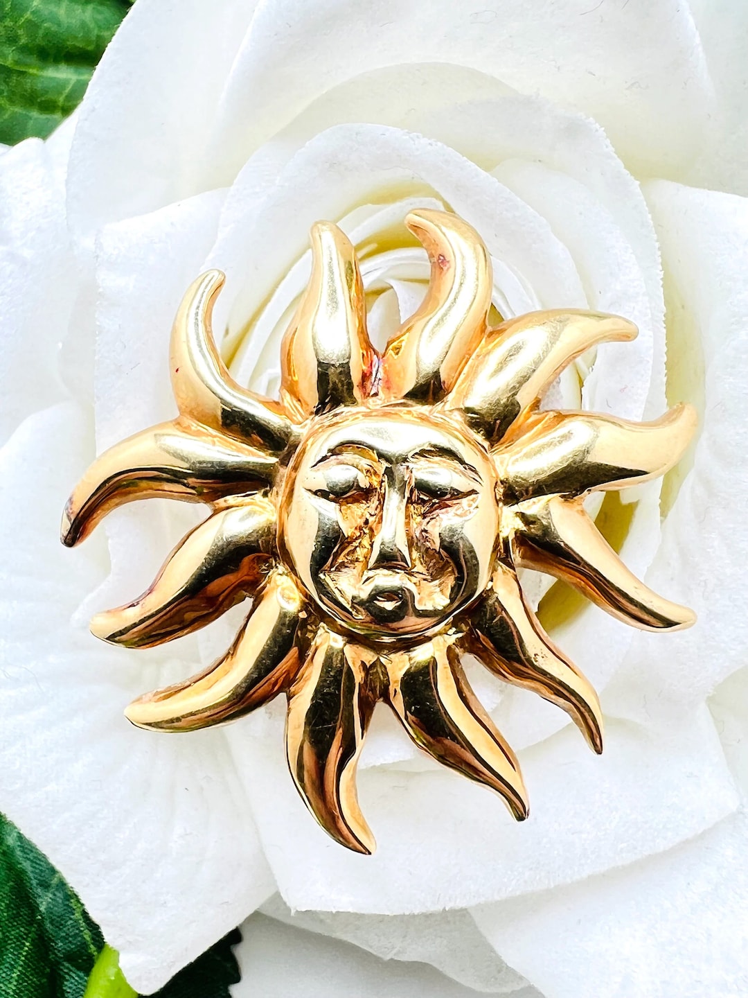 18K Solid Yellow Gold Sun Face Pendant Necklace - Etsy