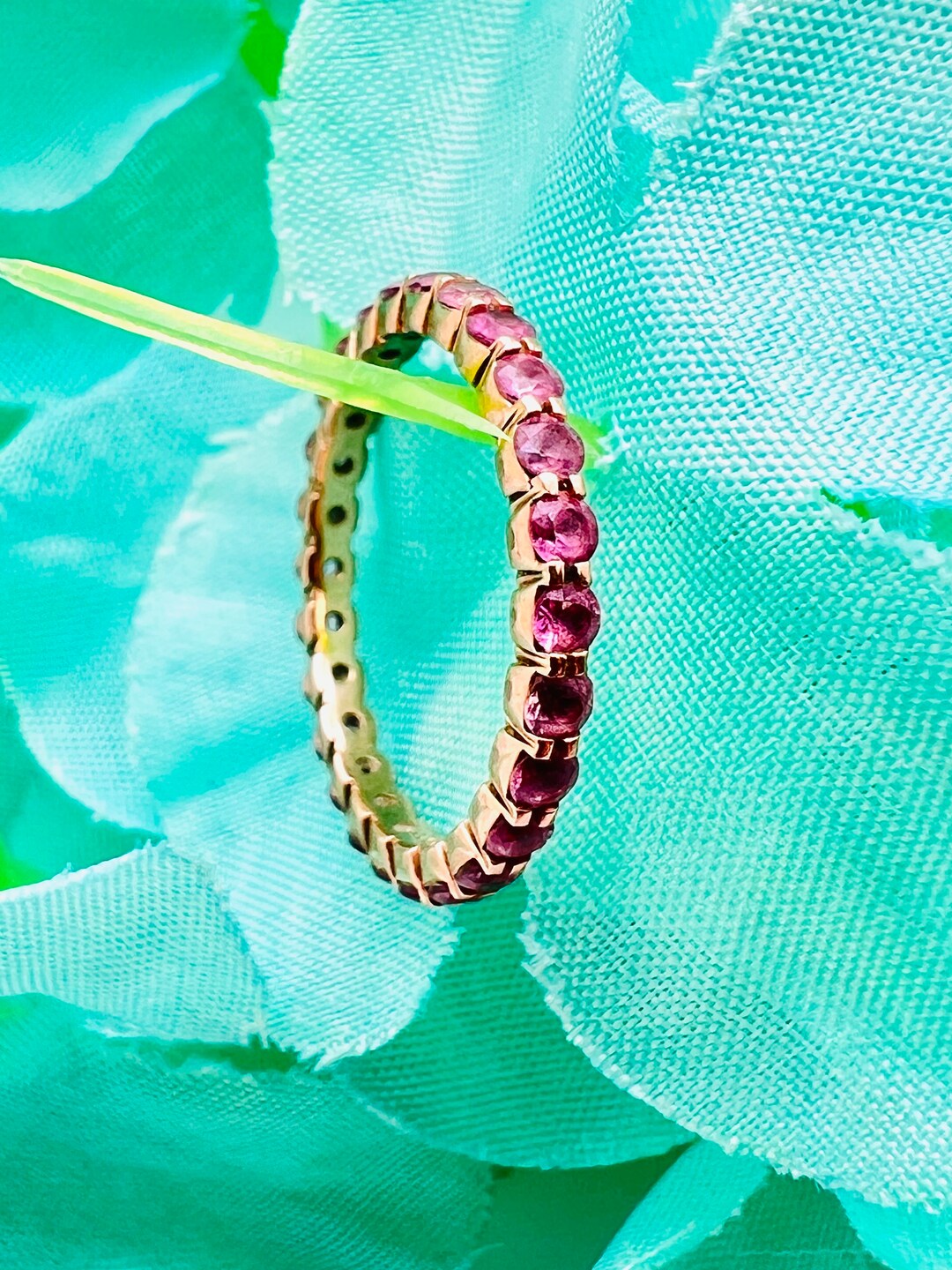 14K Yellow Gold Pink Sapphire Color Band Ring Size 6 - Etsy