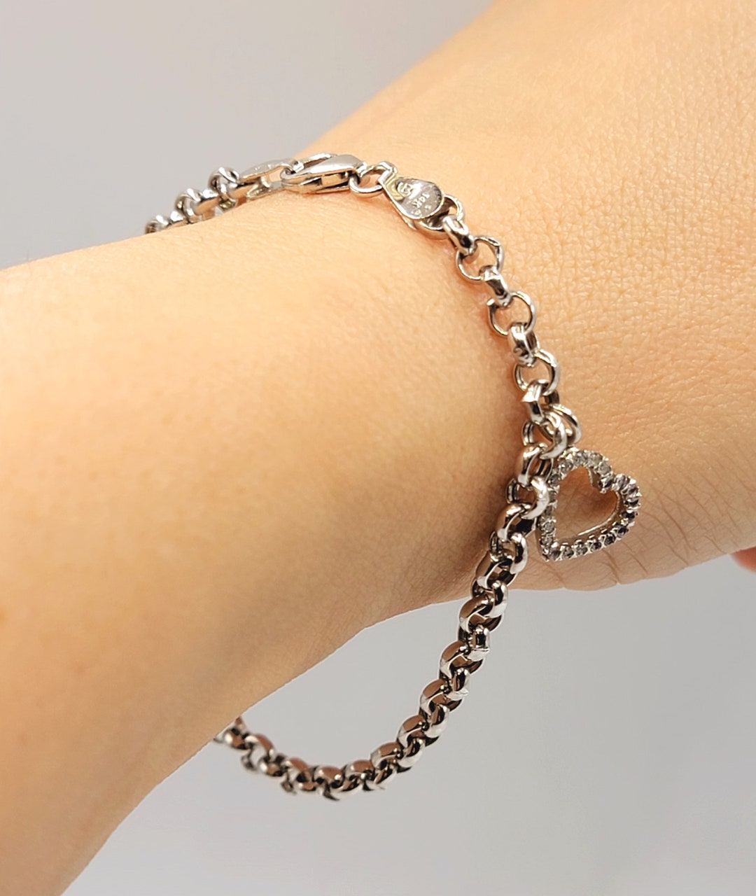 Diamond Heart Shape Bracelet 14K White Gold 7inch - Etsy