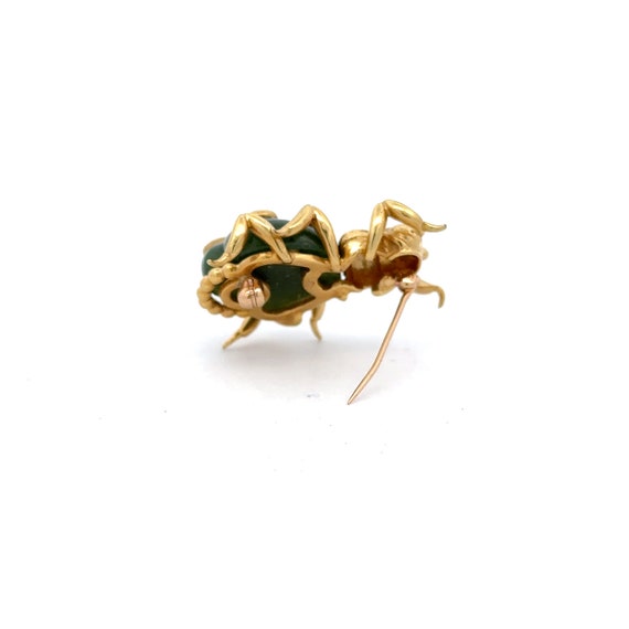 Vintage 18K Yellow Gold Jade Beetle Bug Brooch Pin - Gem
