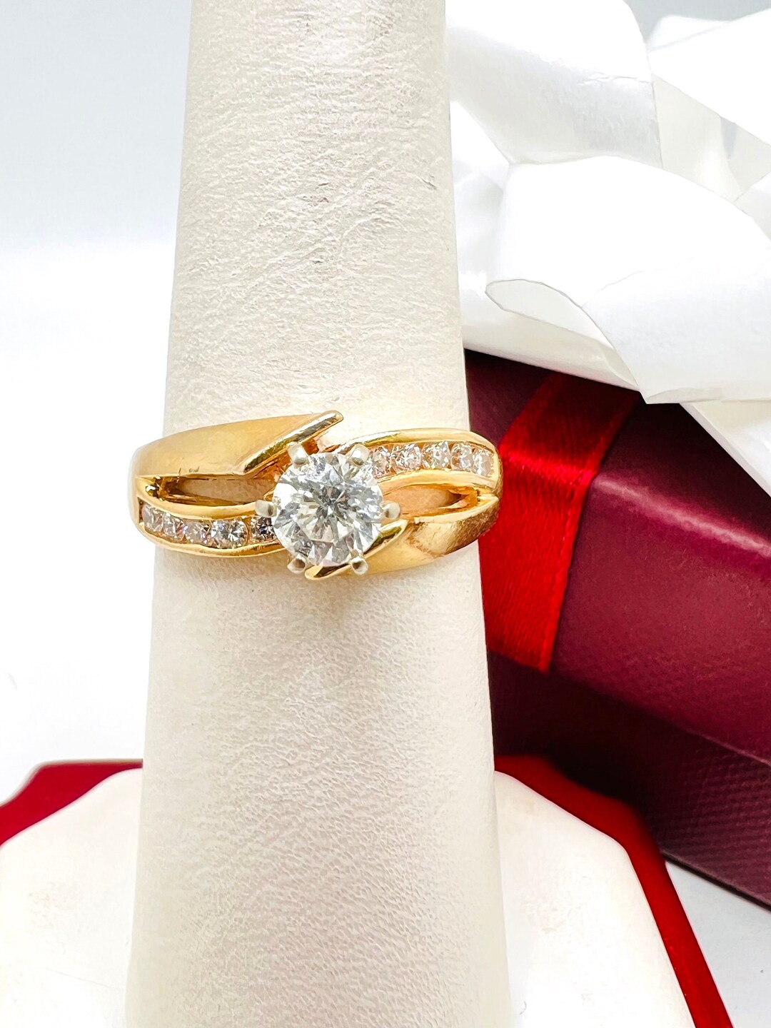 14K Yellow Gold Diamond 0.45ct Promise Handmade Ring Size 6.5 - Etsy